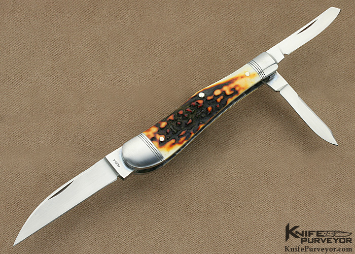 Bill Ruple Custom Knife 3 Blade Amber Stag Whittler Slip Joint - Knife ...