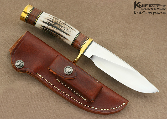 Randall Custom Knife Model 25 Trapper Stag, Stacked Leather and Brass ...