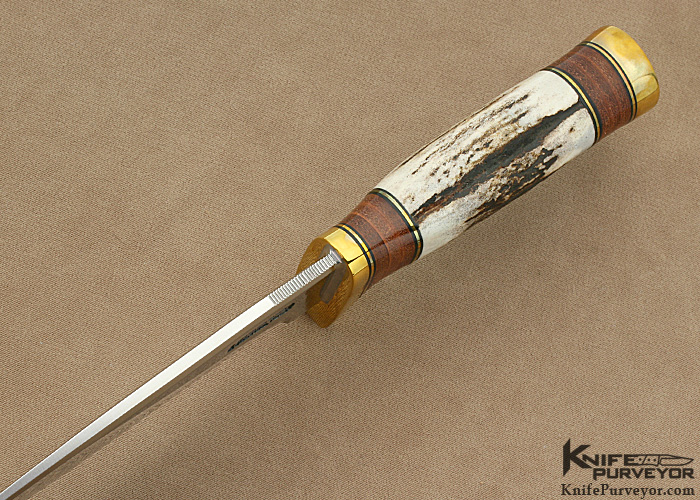 Randall Custom Knife Model 25 Trapper Stag, Stacked Leather and Brass ...