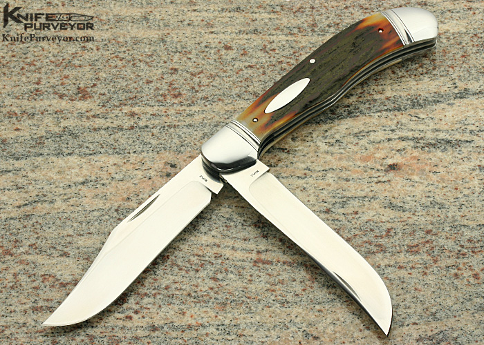 Bill Ruple Custom Knife Amber Stag 2 Blade Trapper Slip Joint - Knife ...