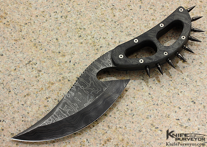 W.C. "Bill" Johnson Custom Knife Damascus & Black Canvas Micarta "Cobra ...