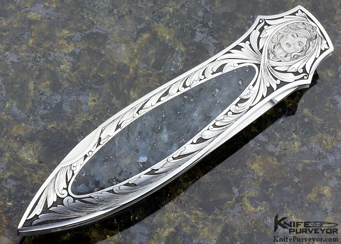 Rick Genovese Custom Knife Engraved by Ray Cover Jr. with Blue Granit ...