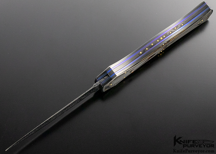 Jim Minnick Custom Knife Amber and Damascus with Engraved Blued Steel ...