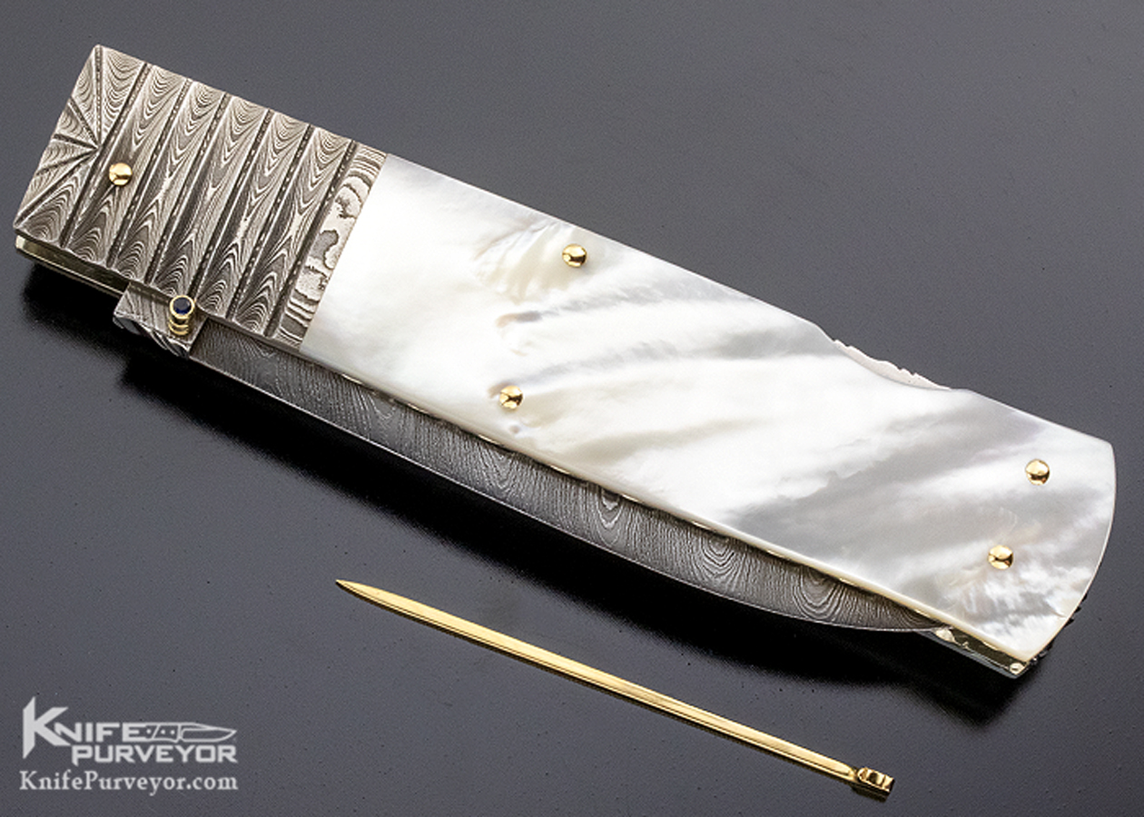 Barry Davis Custom Knife Sole Authorship Damascus Pearl Lockback Dagger ...