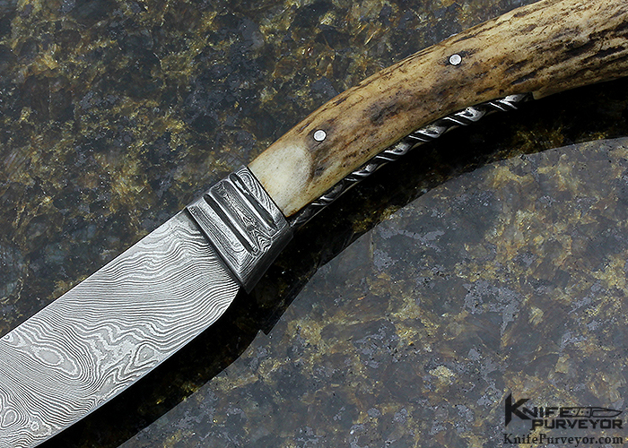 Barry Davis Custom Knife Sole Authorship Damascus with Crown Stag ...