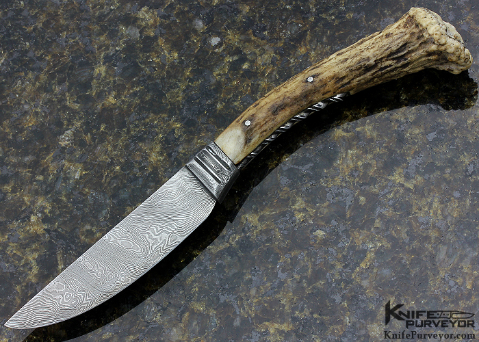 Barry Davis Custom Knife Sole Authorship Damascus with Crown Stag ...