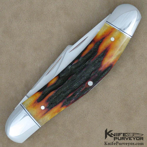 Bill Ruple Custom Knife Amber Jigged Bone Amber Stag Sowbelly - Knife ...