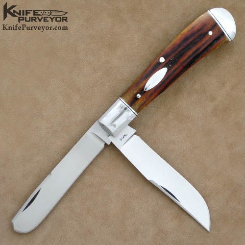 Bill Ruple Custom Knife Amber Stag Trapper - Knife Purveyor