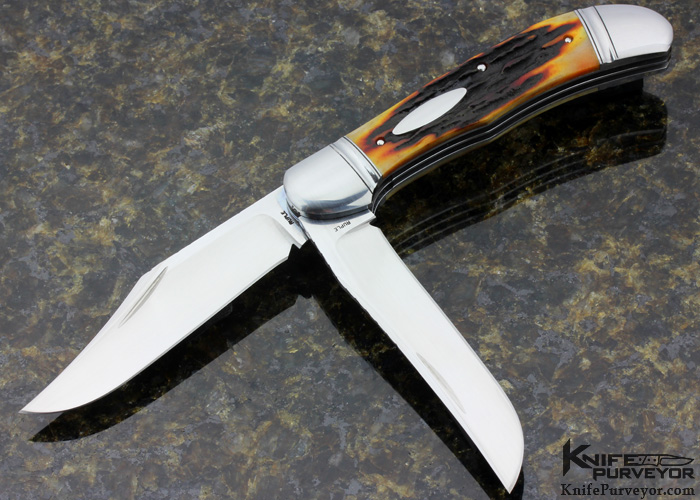 Bill Ruple Custom Knife Amber Stag 2 Blade Trapper Slip Joint - Knife ...