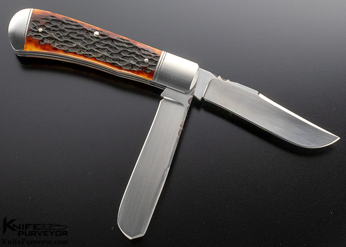 Bill Ruple Custom Knife Jigged Bone with Escutcheon Large 2 Blade Slip ...