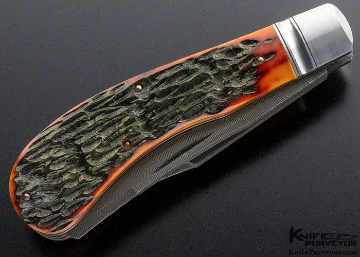 Bill Ruple Custom Knife 2 Blade Damascus Saddlehorn Rob Thomas Damascus ...
