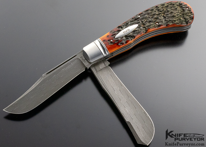Bill Ruple Custom Knife 2 Blade Damascus Saddlehorn Rob Thomas Damascus ...