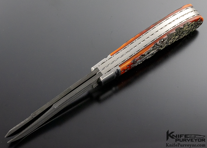 Bill Ruple Custom Knife 2 Blade Damascus Saddlehorn Rob Thomas Damascus ...