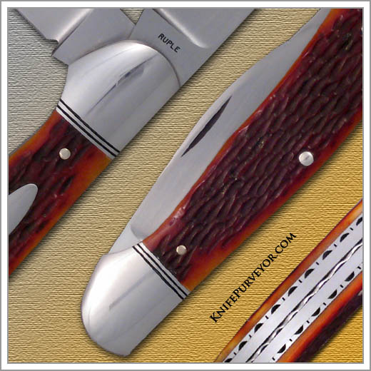 Bill Ruple Custom Knife Amber Jigged Bone Copperhead Trapper - Knife ...