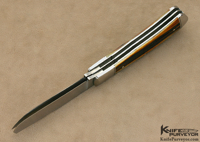 Bill Ruple Custom Knife Amber Stag Trapper - Knife Purveyor