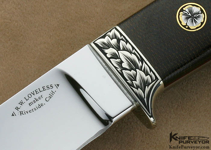 Bob Loveless Custom Knife Ron Skaggs Engraved Green Canvas Micarta Drop Point Hunter - Knife ...