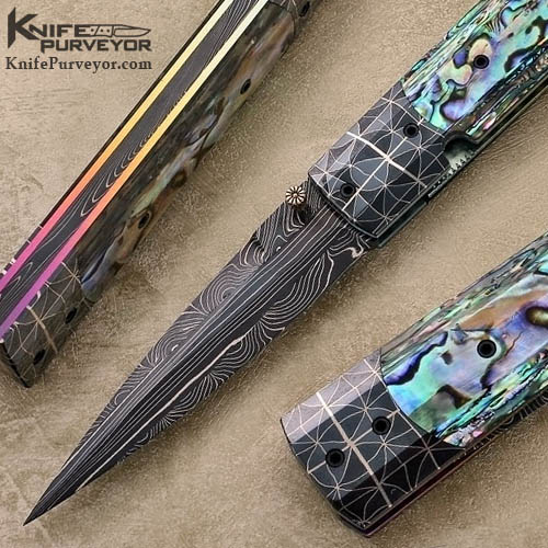 Jeff Chaffee Custom Knives Damascus and Abalone Linerlock Dagger ...
