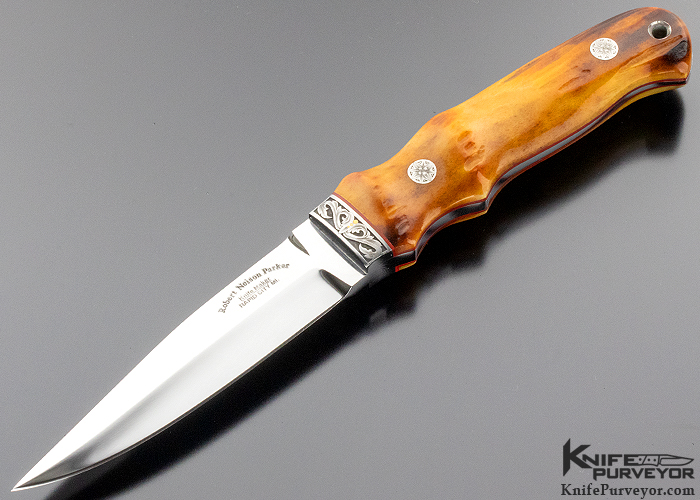 Robert Nelson Parker Custom Knife Dave Lark Engraved Amber Stag Hideout ...