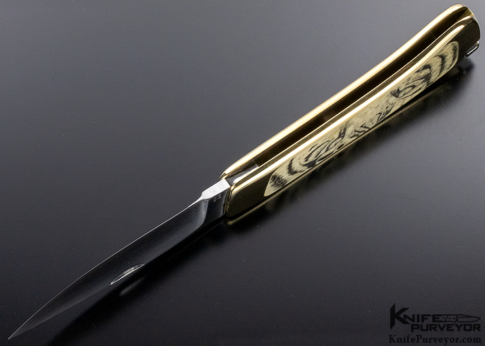 Ron Lake Custom Knife Brass Tail-lock Scrimshawed Big Cats by David ...
