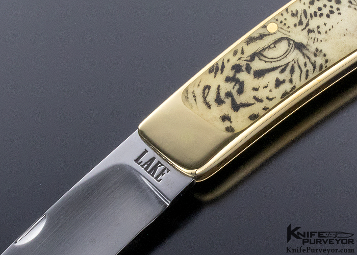 Ron Lake Custom Knife Brass Tail-lock Scrimshawed Big Cats by David ...
