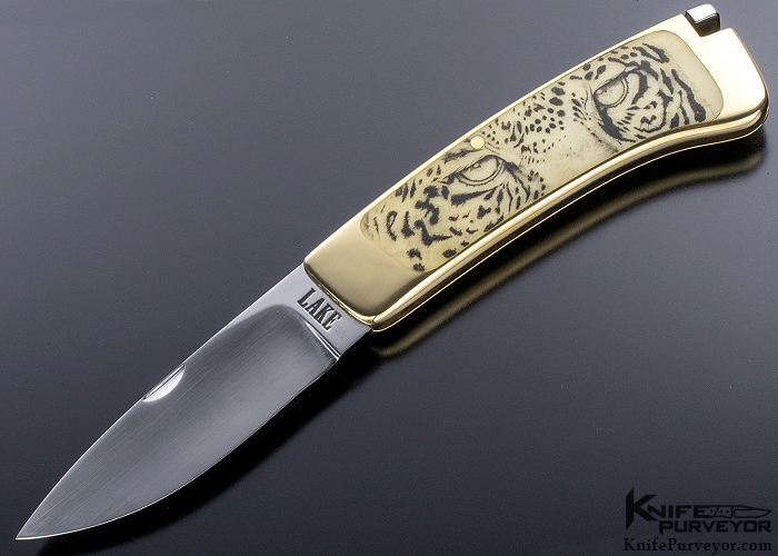 Ron Lake Custom Knife Brass Tail-lock Scrimshawed Big Cats by David ...