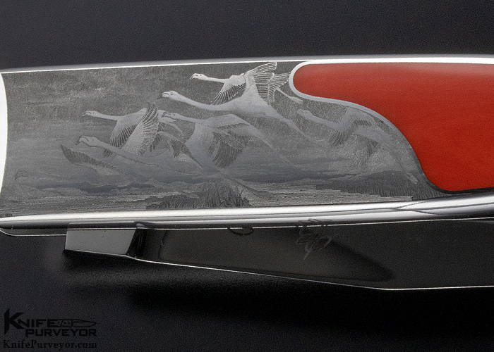 Charles Bennica Custom Knife Red Coral "Flamant" Incisione Engraved by ...