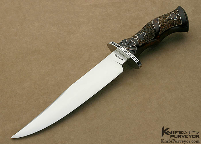 Jay Hendrickson Custom Knife Silver Wire Inlaid Stippled Curly Maple ...