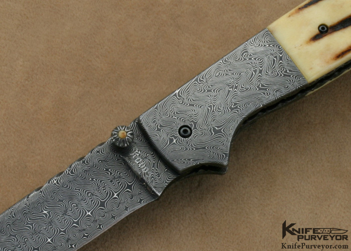 Jerry Rados Custom Knives Stag & Turkish Twist Damascus Bale Lock ...