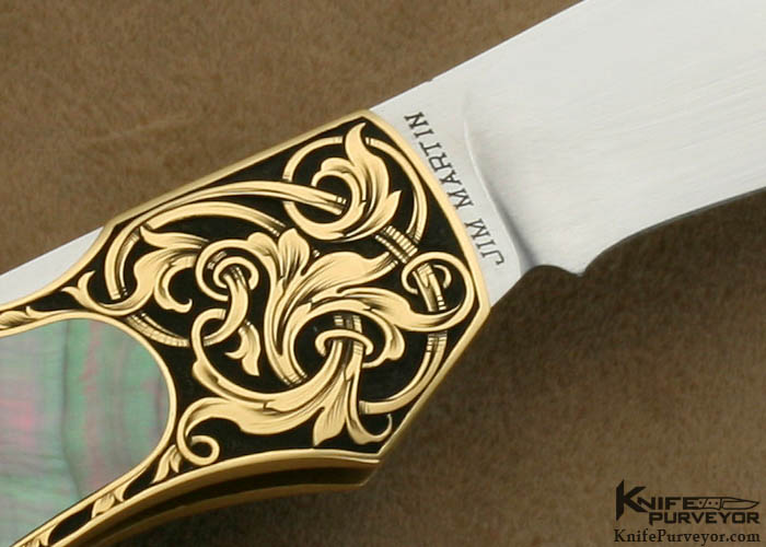 Jim Martin Custom Knife Tim George Engraved 18 Kt Gold and Black Lip ...