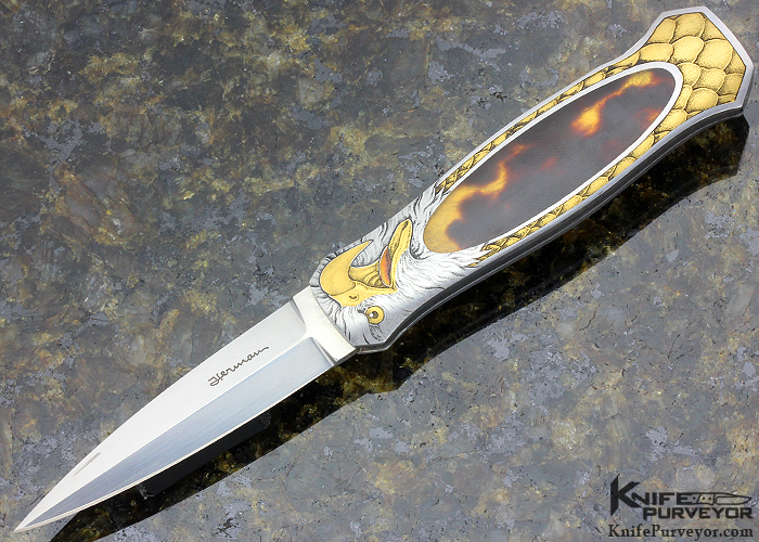 Tim Herman Custom Knife Amber Interframe Lockback Dagger "Eagle ...