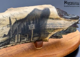 Peter Kinney Scrimshaw on Mammoth Tusk Whaling Ship in Bay Scene ...