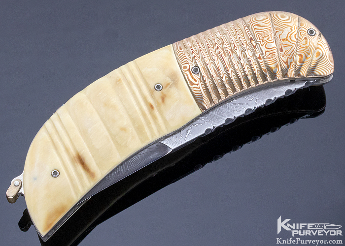 Rex Robinson Custom Knife Fluted Auto Damascus and Mokume Linerlock ...