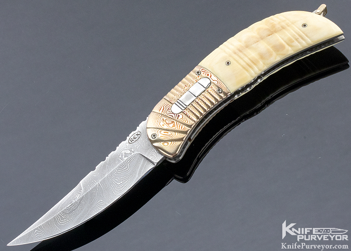 Rex Robinson Custom Knife Fluted Auto Damascus and Mokume Linerlock ...