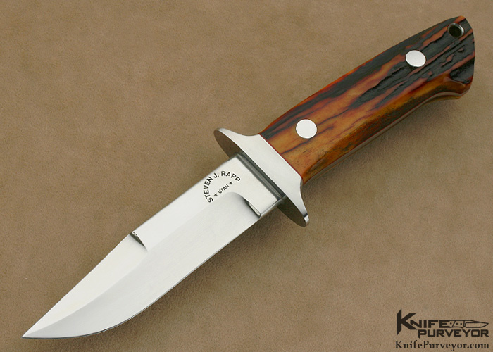 Steven Rapp Custom Knife Amber Stag Chute Knife - Knife Purveyor