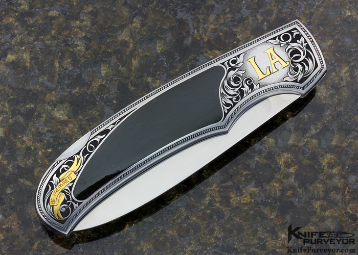 Rick Genovese Custom Knife Edwards Black Jade Interframe Lockback "Eagle Scout" Engraved by Tim ...