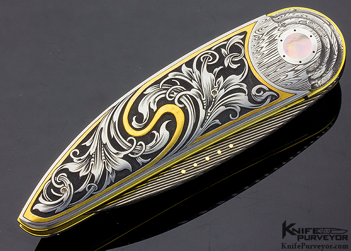 Tim George Engraved Owen Wood Custom Knife Liner Lock - Knife Purveyor