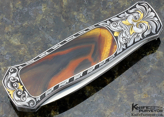 Tim Herman Custom Knife Tim George Engraved Amber Lockback - Knife Purveyor