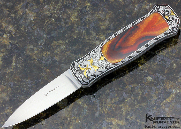 Tim Herman Custom Knife Tim George Engraved Amber Lockback - Knife Purveyor