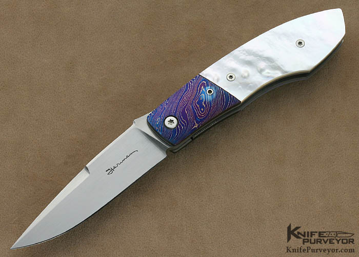 Tim Herman Custom Knife Mother of Pearl Shell & Blued Damascus ...