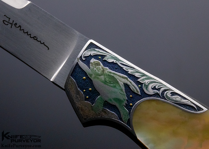 Tim Herman Custom Knife Sole Authorship Engraved "Sea Turtles" Gold Lip ...