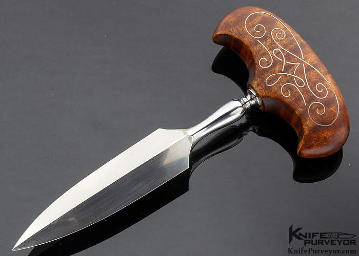 Marple Custom Knife Tiger Striped Maple Push Dagger with Fine Silver ...